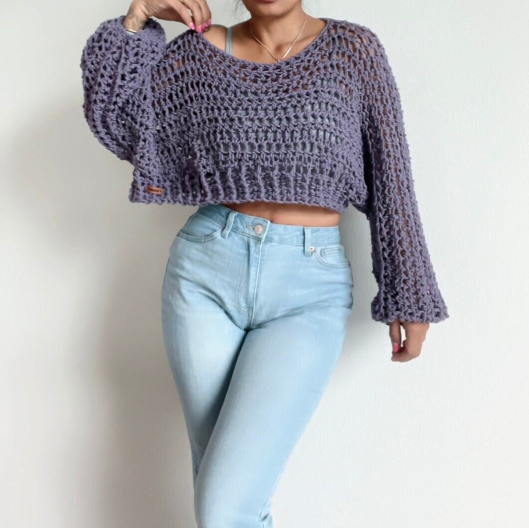 Crochet Crop Sweater . Fishnet Crochet Sweater . Mesh Crochet Crop ...