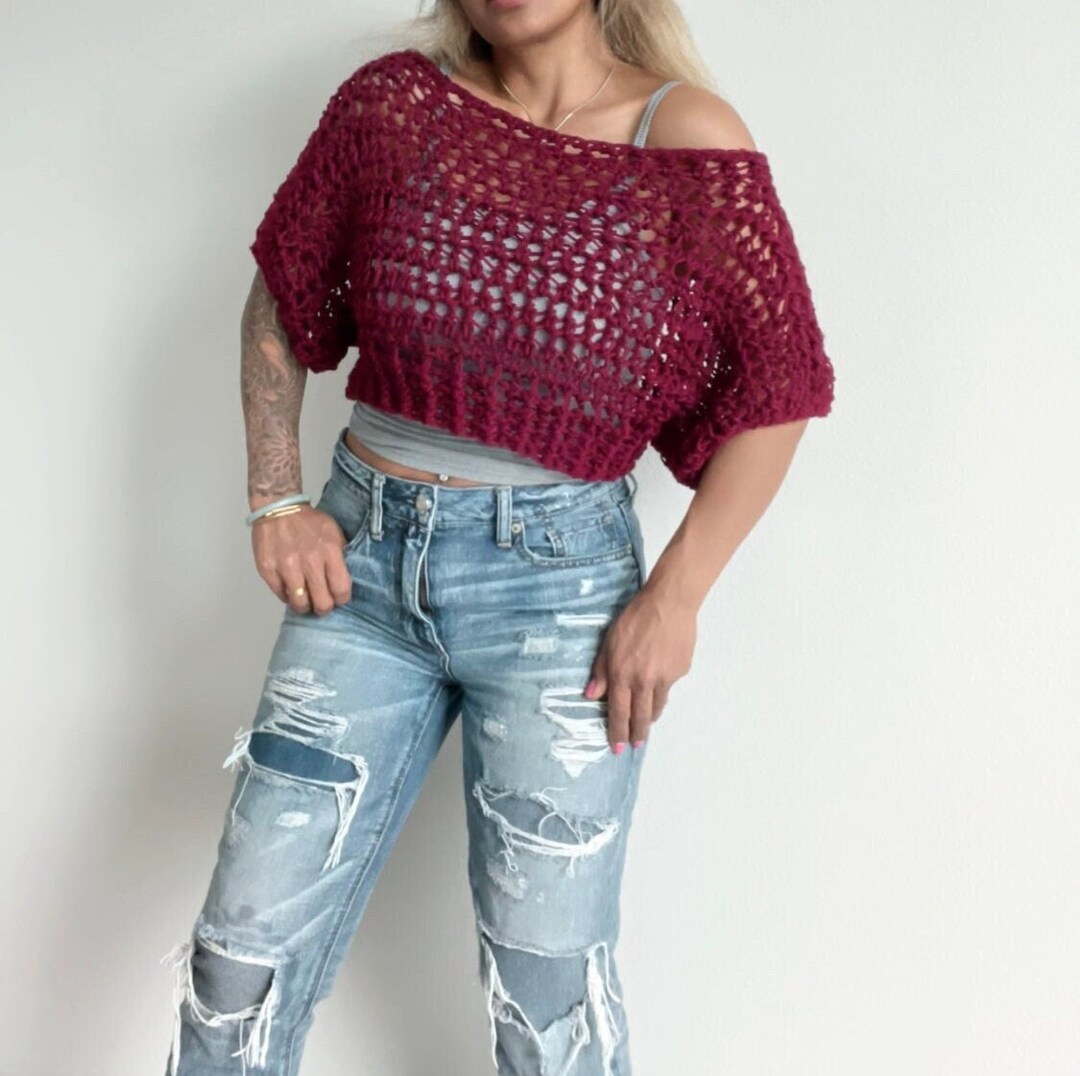 Crochet Crop T Shirt . Fishnet Crochet T Shirt . Mesh Crochet Crop Tank ...