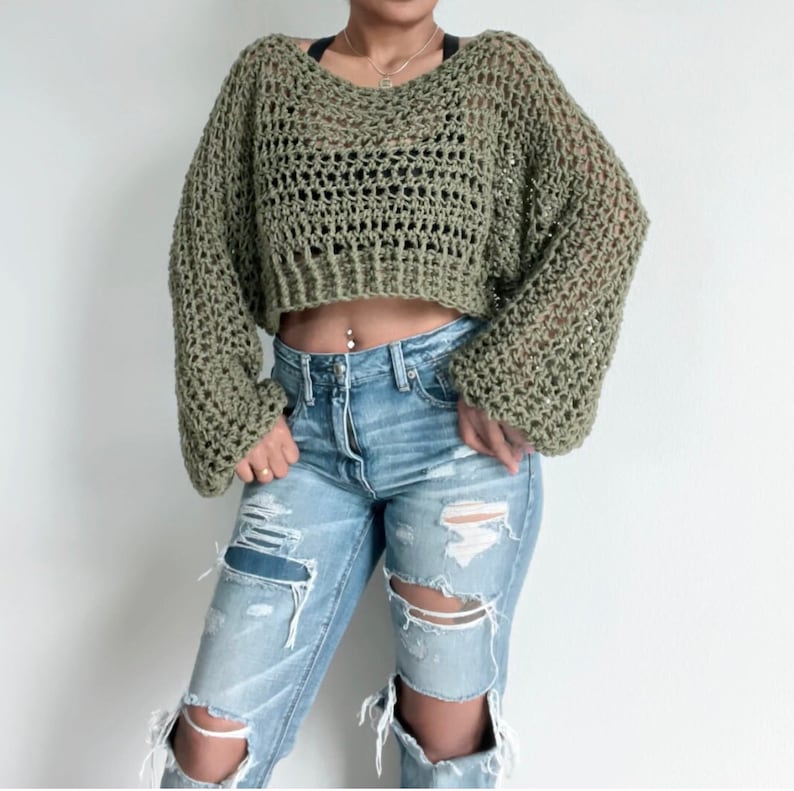 Crochet Crop Sweater . Fishnet Crochet Sweater . Mesh Crochet Crop ...