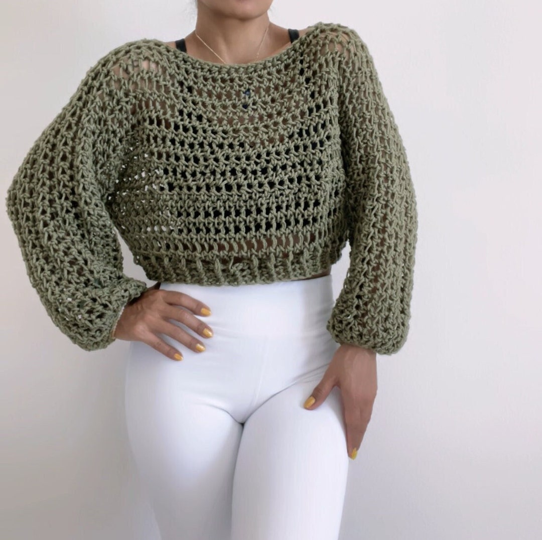 Crochet Crop Sweater . Fishnet Crochet Sweater . Mesh Crochet Crop ...