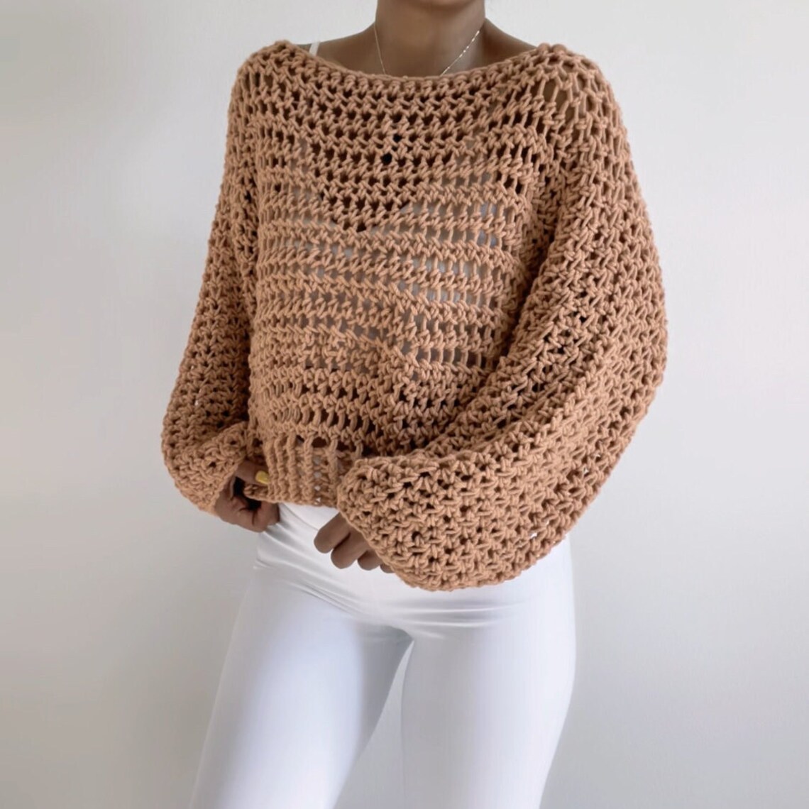 Crochet Mid Crop Sweater . Fishnet Crochet Sweater . Mesh Crochet Crop ...