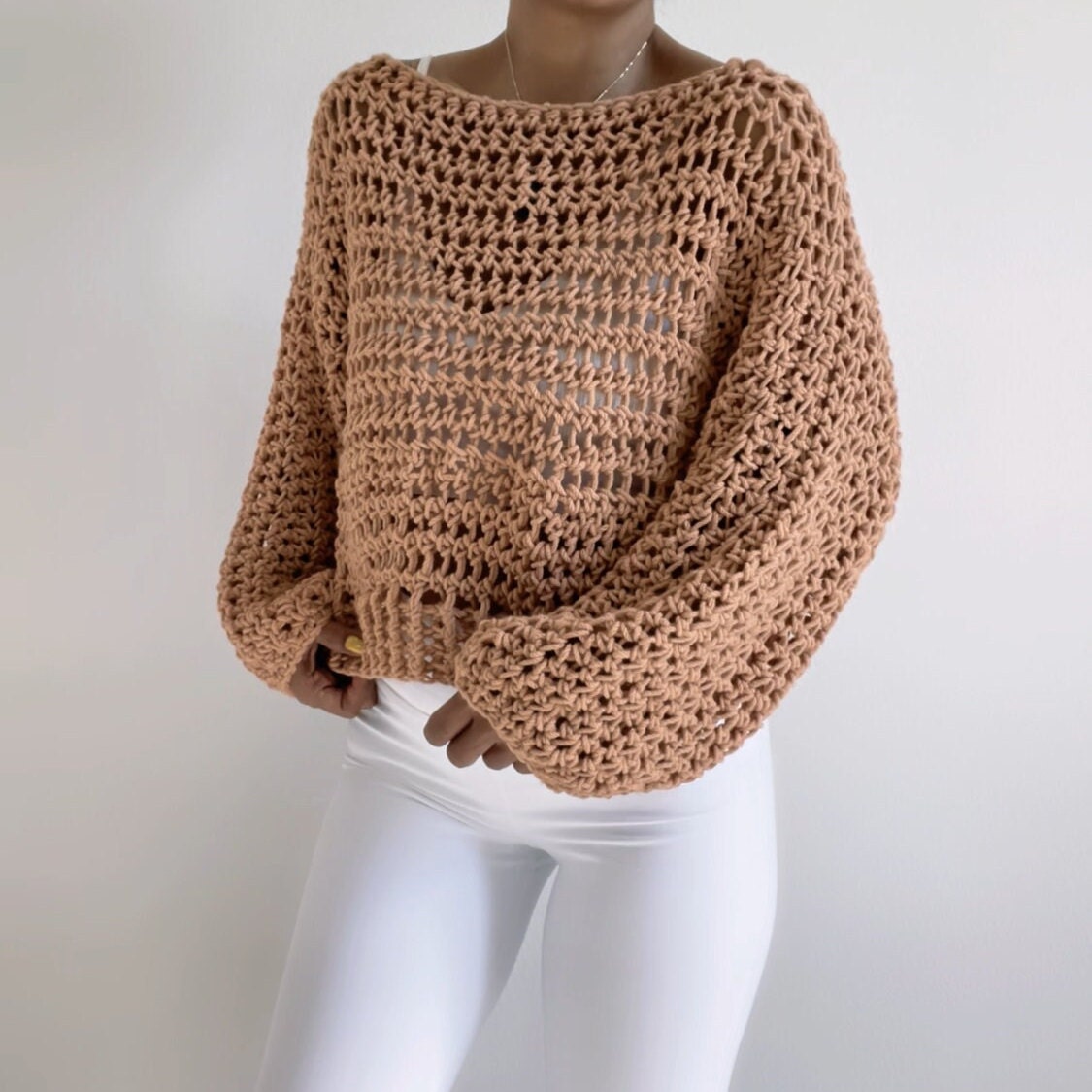 Crochet Mid Crop Sweater . Fishnet Crochet Sweater . Mesh Crochet Crop ...