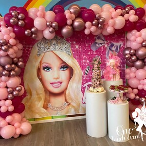 Barbie Birthday Decoration Set With Bright Pink Balloons Garland Arch ...