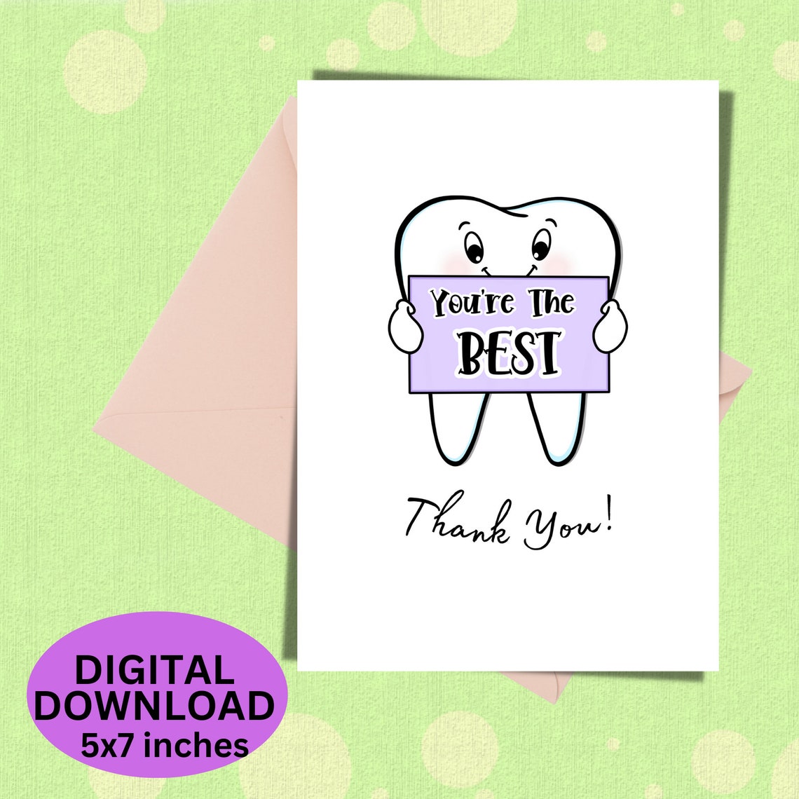 You're the Best, Thank You Dentist Card, Tooth Greeting Card, Cute ...