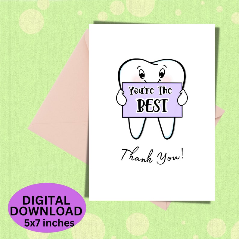 You're the Best, Thank You Dentist Card, Tooth Greeting Card, Cute ...