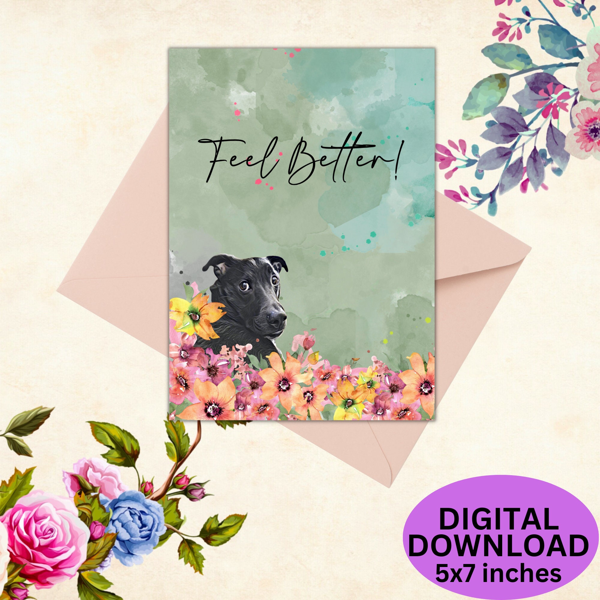 Printable Get Well Soon Card, Greeting Card for Feeling Better, Dog ...