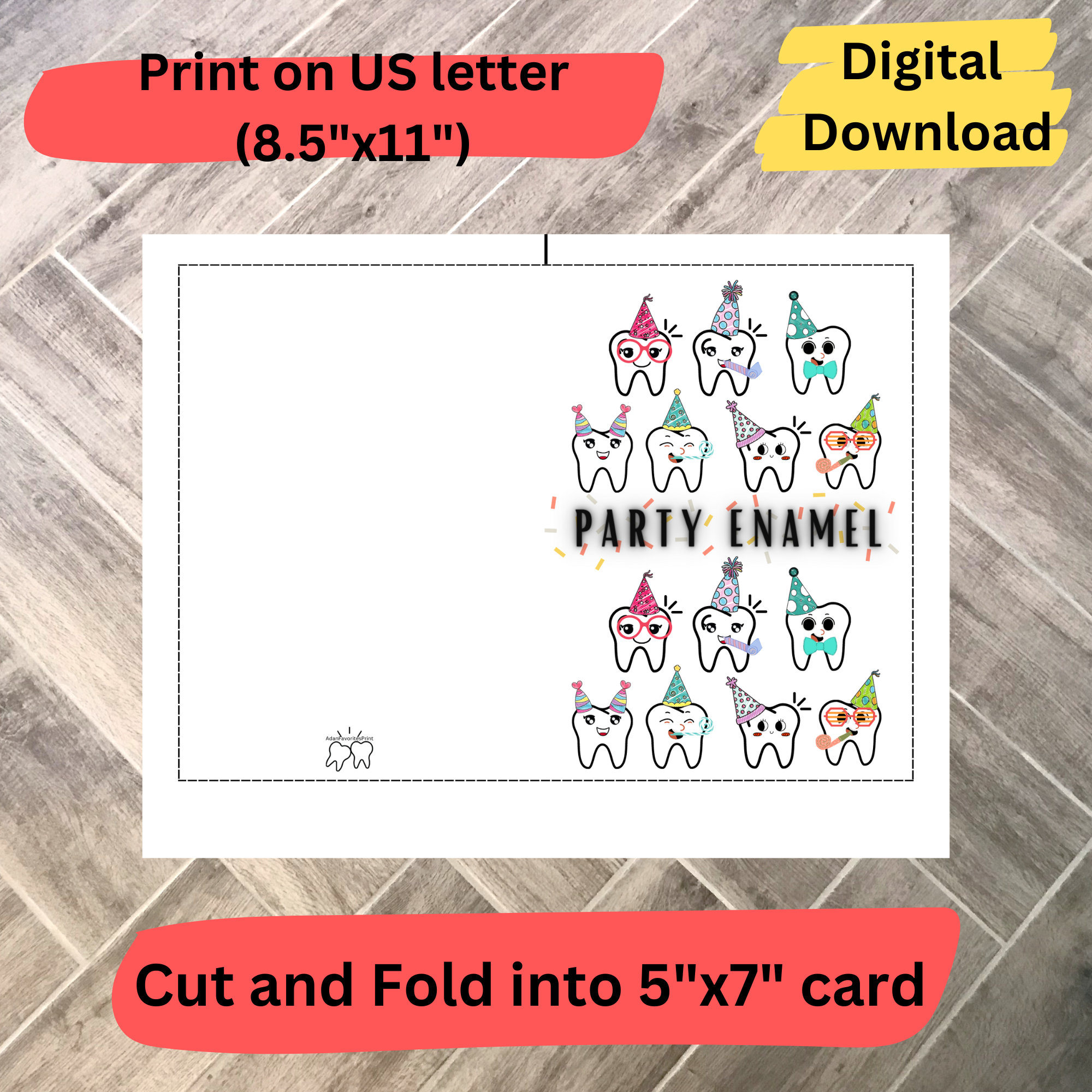 Party Enamel, Dental Humor Tooth Puns Printable Greeting Card, Party ...