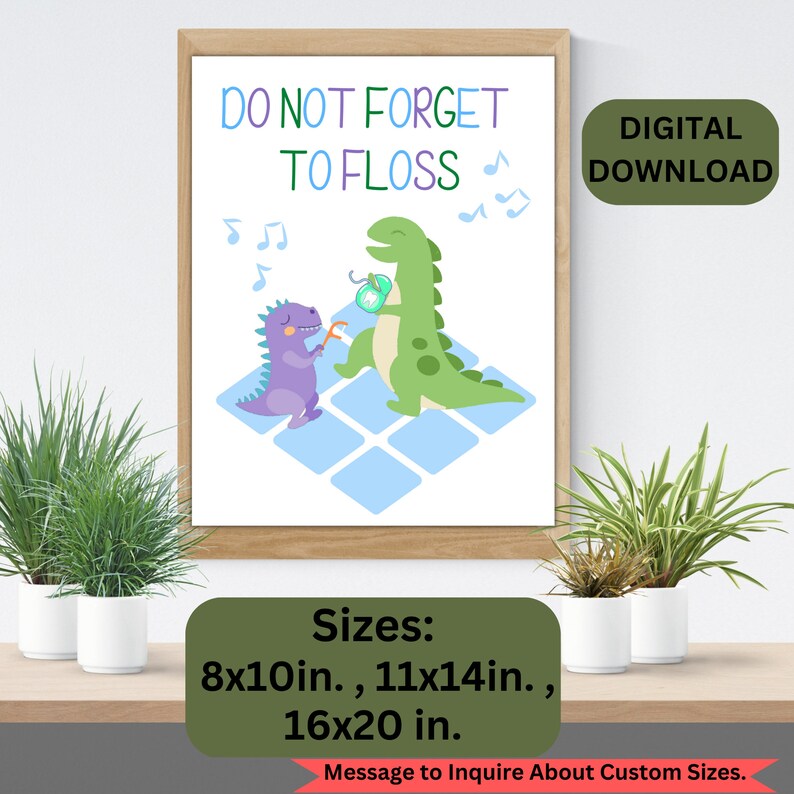Kids Dinosaur Dental Hygiene 3 Digital Print Bundle for Home or Dental ...