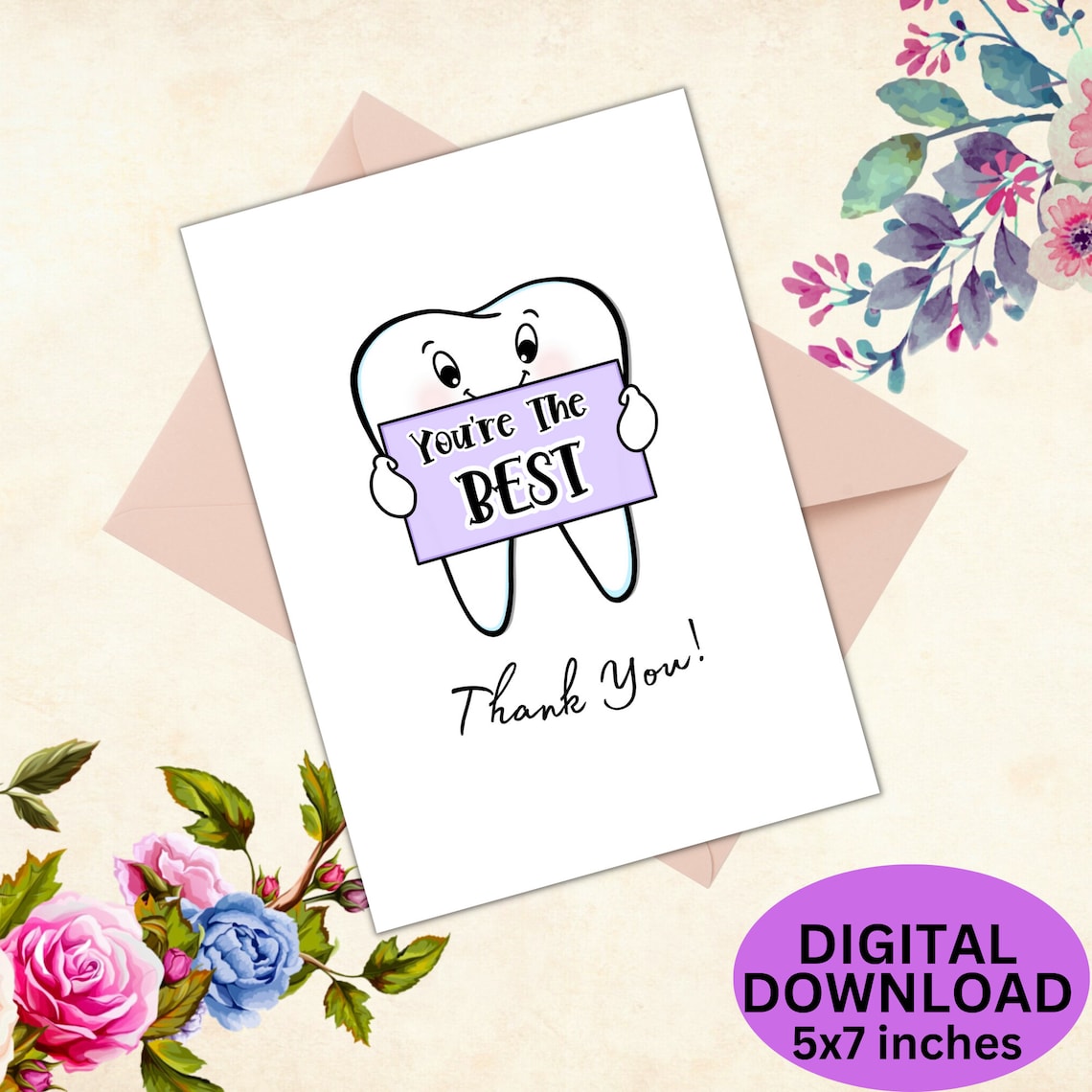 You're the Best, Thank You Dentist Card, Tooth Greeting Card, Cute ...