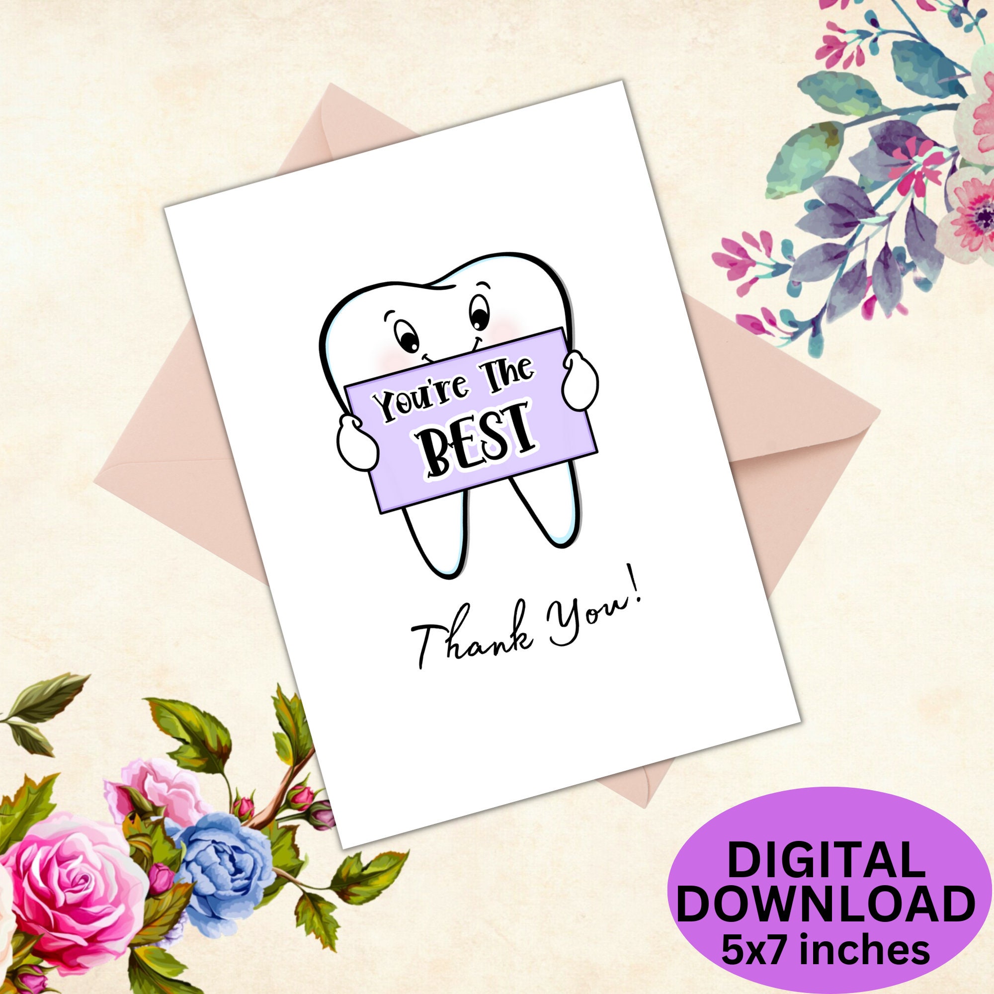 You're the Best, Thank You Dentist Card, Tooth Greeting Card, Cute ...