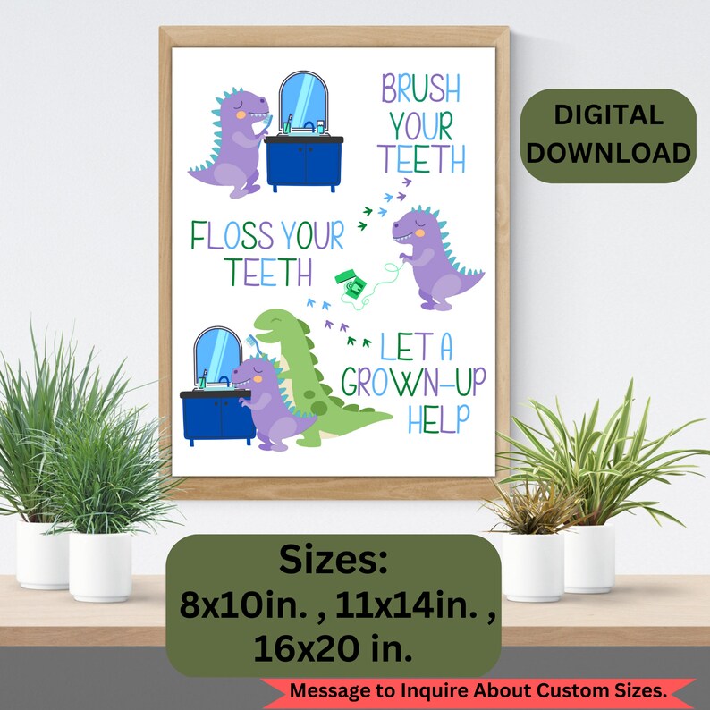 Kids Dinosaur Dental Hygiene 3 Digital Print Bundle for Home or Dental ...