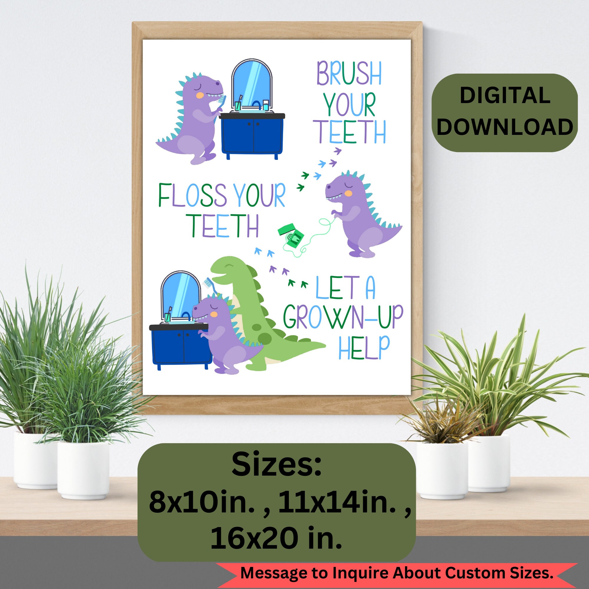 Kids Dinosaur Dental Hygiene 3 Digital Print Bundle for Home or Dental ...