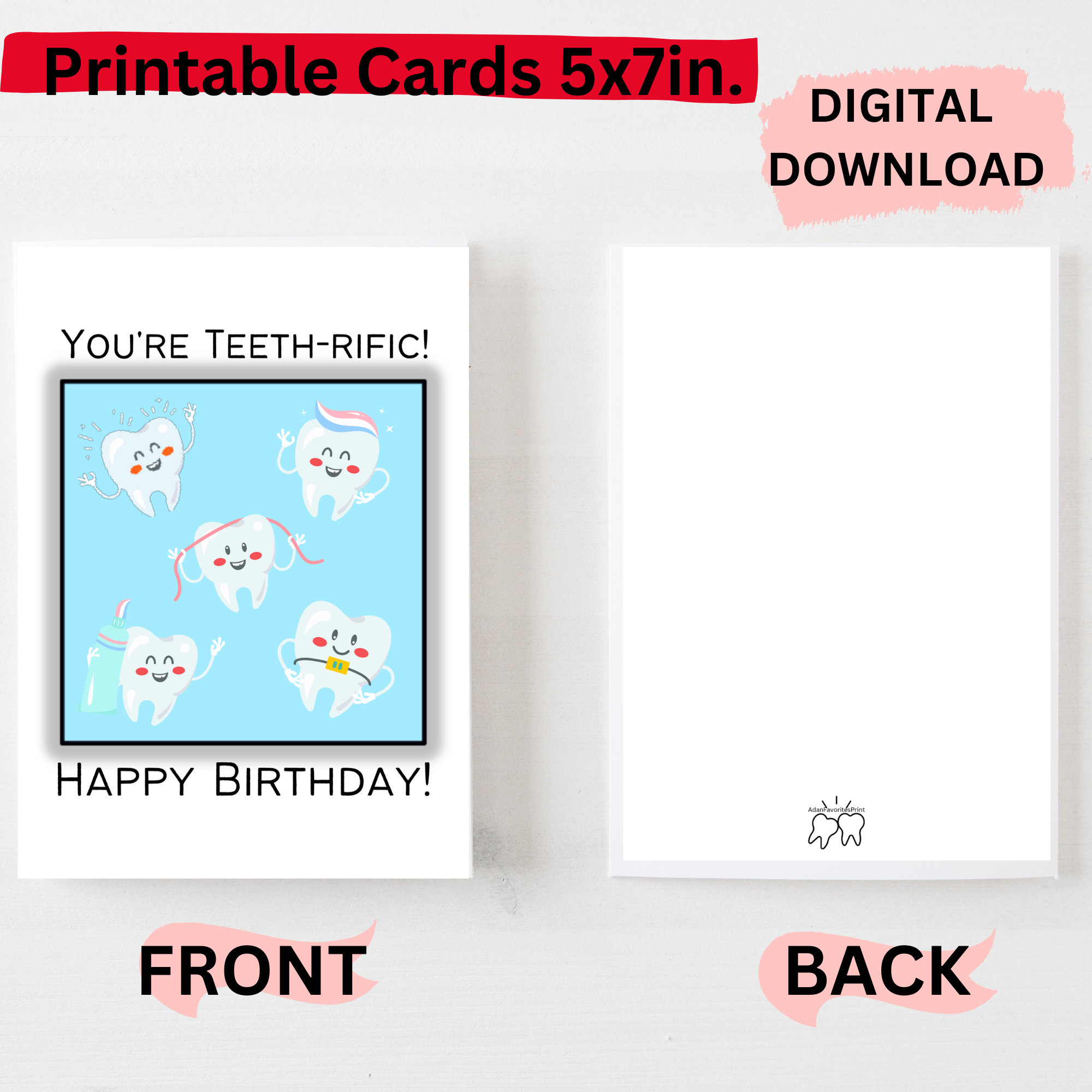 Tooth Birthday Card, Dentist Printable Birthday Card, Tooth Humor, Cute ...