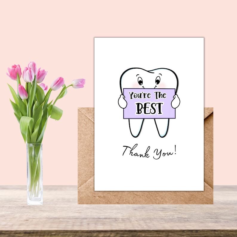 You're the Best, Thank You Dentist Card, Tooth Greeting Card, Cute ...