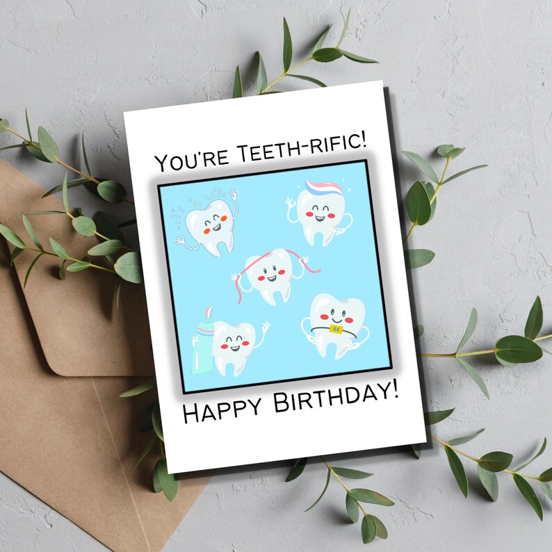 Tooth Birthday Card, Dentist Printable Birthday Card, Tooth Humor, Cute ...
