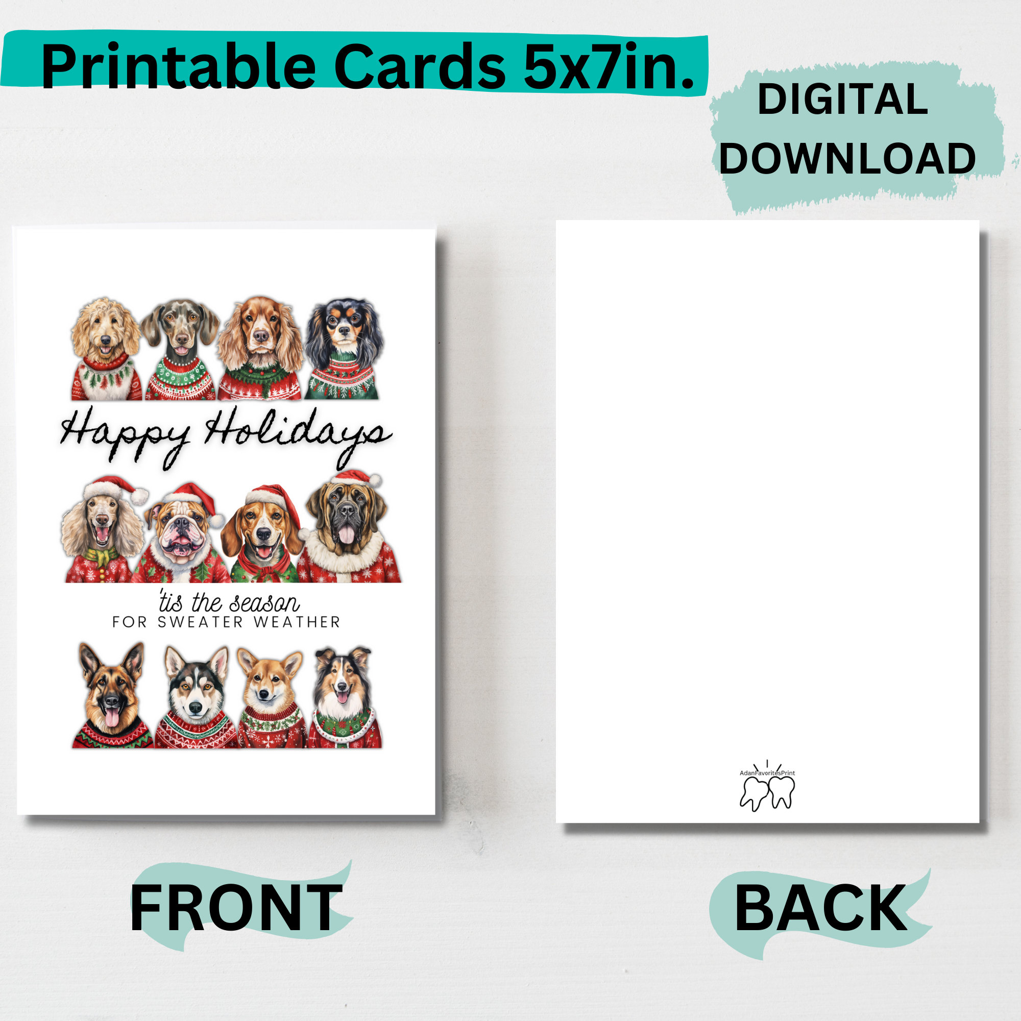 Dog in A Sweater Cute Dog Christmas Card Dog Holiday Card - Etsy