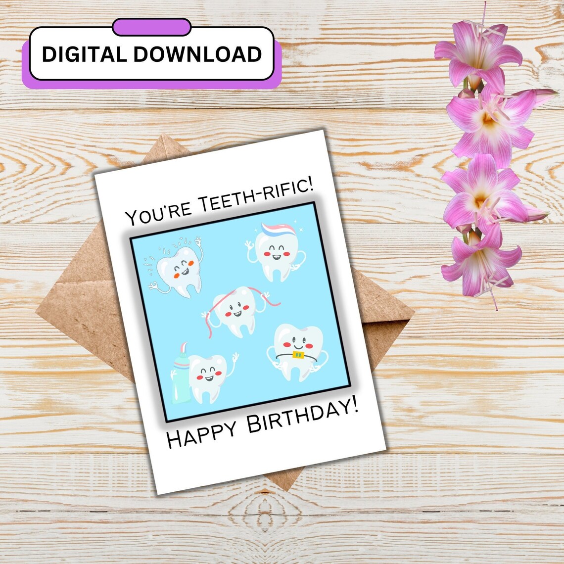 Tooth Birthday Card, Dentist Printable Birthday Card, Tooth Humor, Cute ...