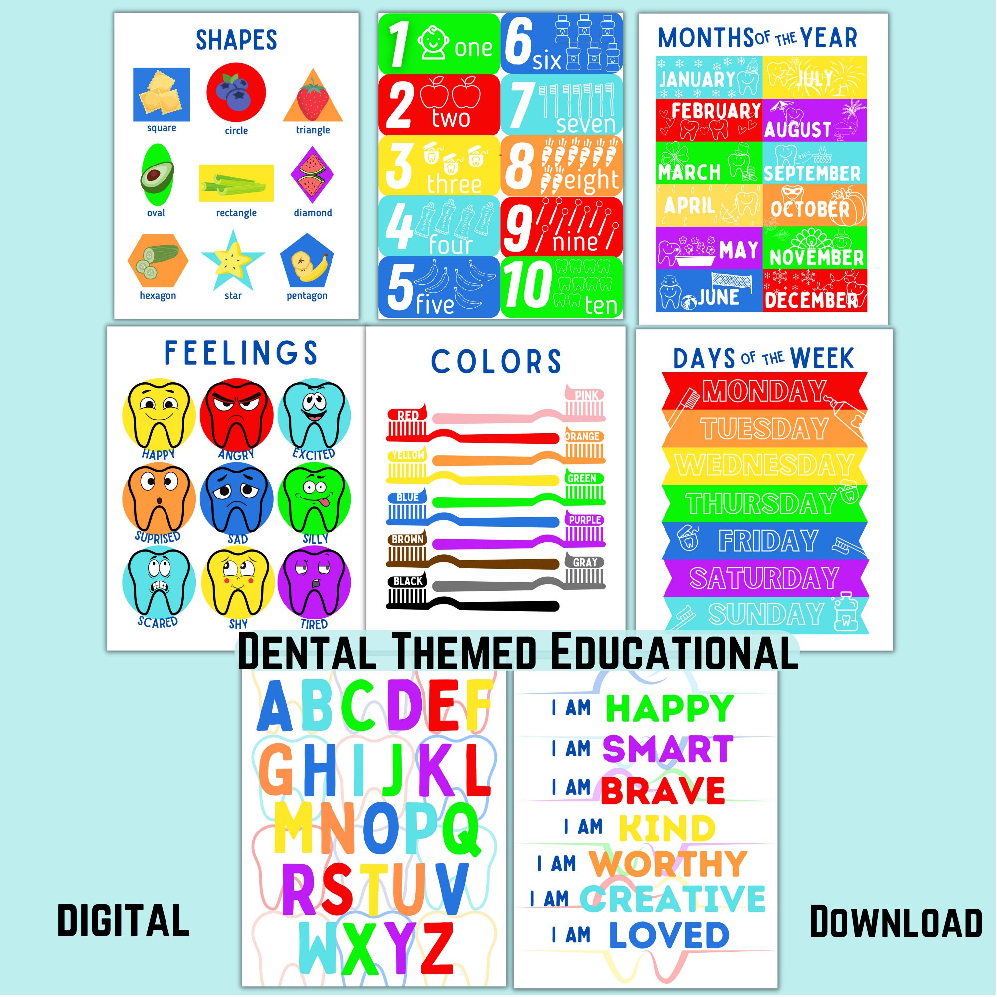 Dental Themed Kids Educational Poster Prints Homeschool Prints ...