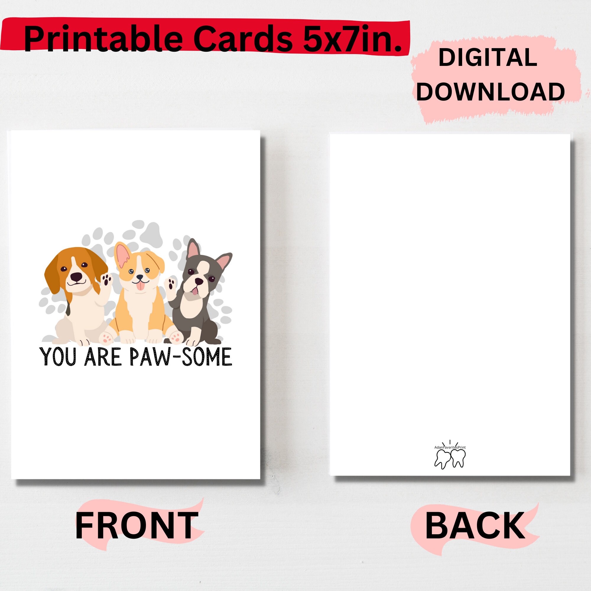 Printable Dog Pun Greeting Card, You Are Awesome, Pawsome, Cute Puppy ...