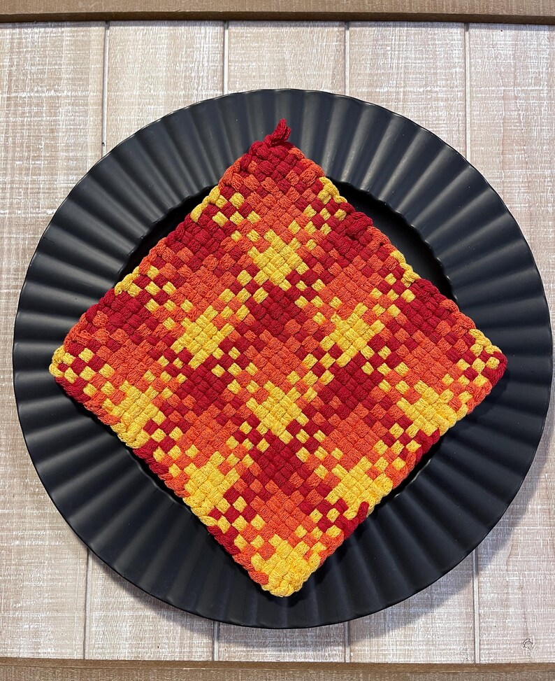 Loom Pot Holder Trivet: 8" 8” Fall Colors Cotton Weave - Etsy