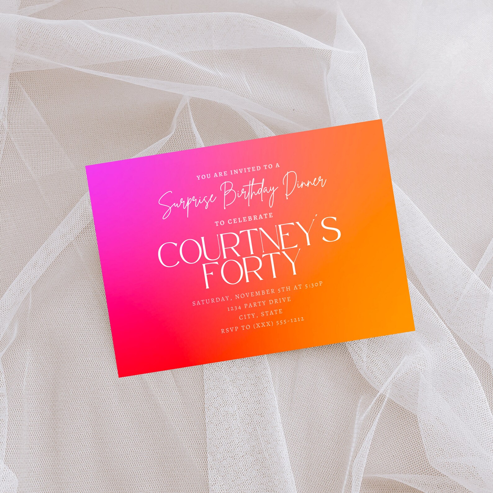 Hot Pink and Orange Ombre Invitation - Etsy