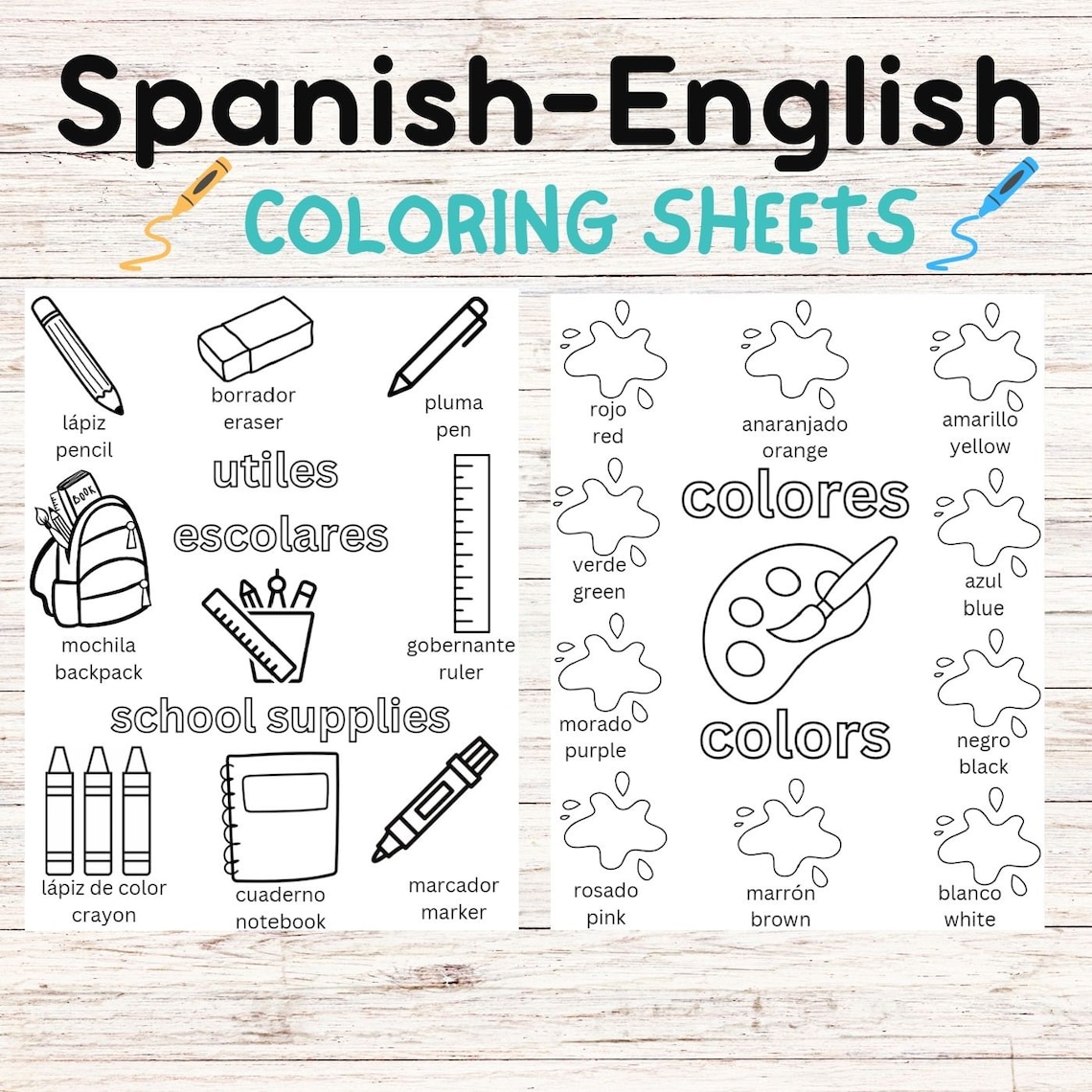 Bilingual Spanish English Coloring Pages Kids, Preschool, Kindergarten ...