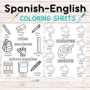 Bilingual Spanish English Coloring Pages Kids, Preschool, Kindergarten ...