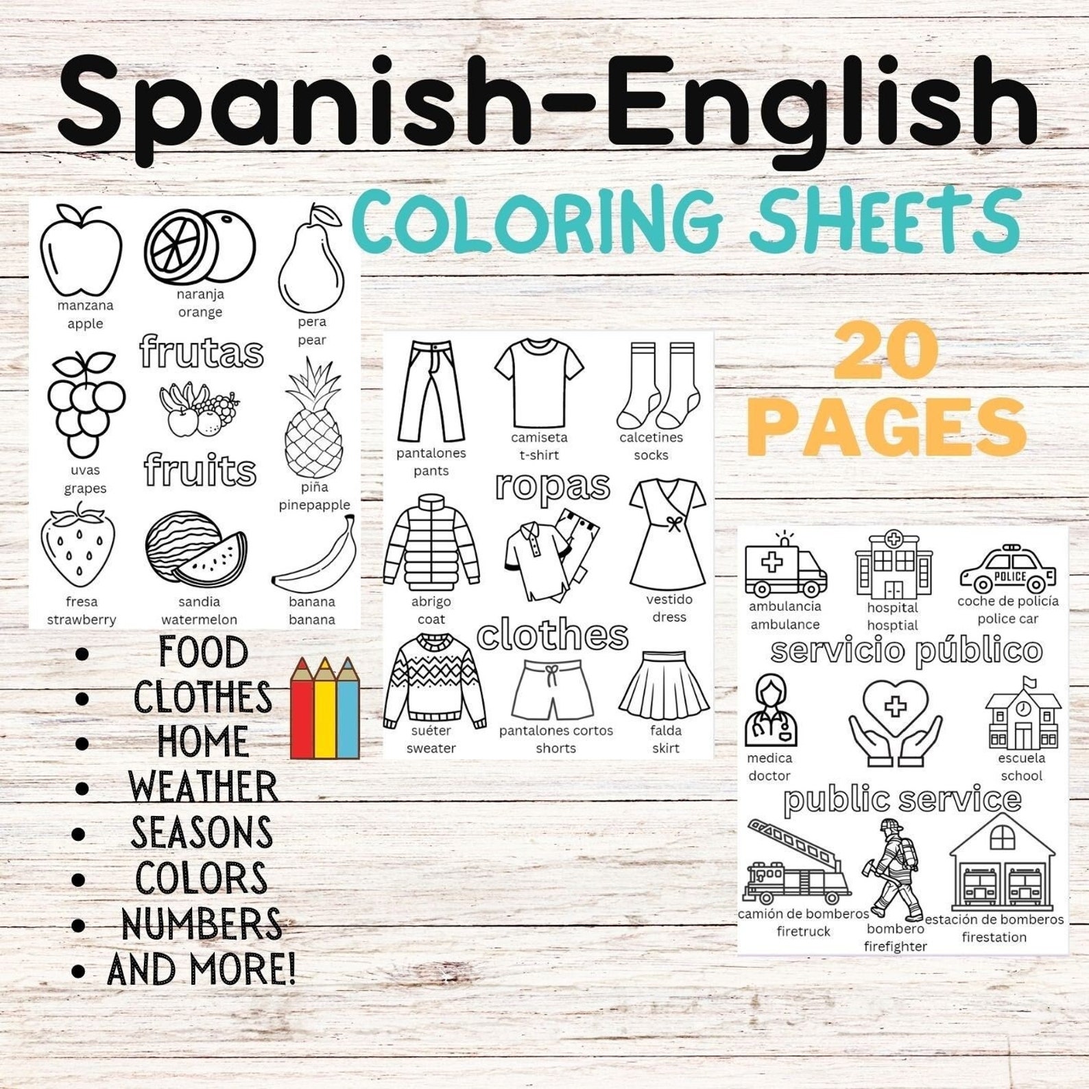 Bilingual Spanish English Coloring Pages Kids, Preschool, Kindergarten ...