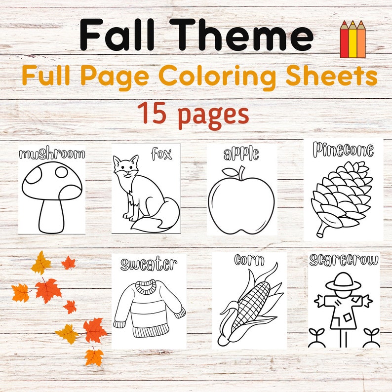 Fall Autumn Themed Coloring Sheets, Toddler, Preschool, Kindergarten ...
