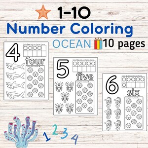 1-10 Number Ocean Themed Coloring Pages, Preschool, Kindergarten ...