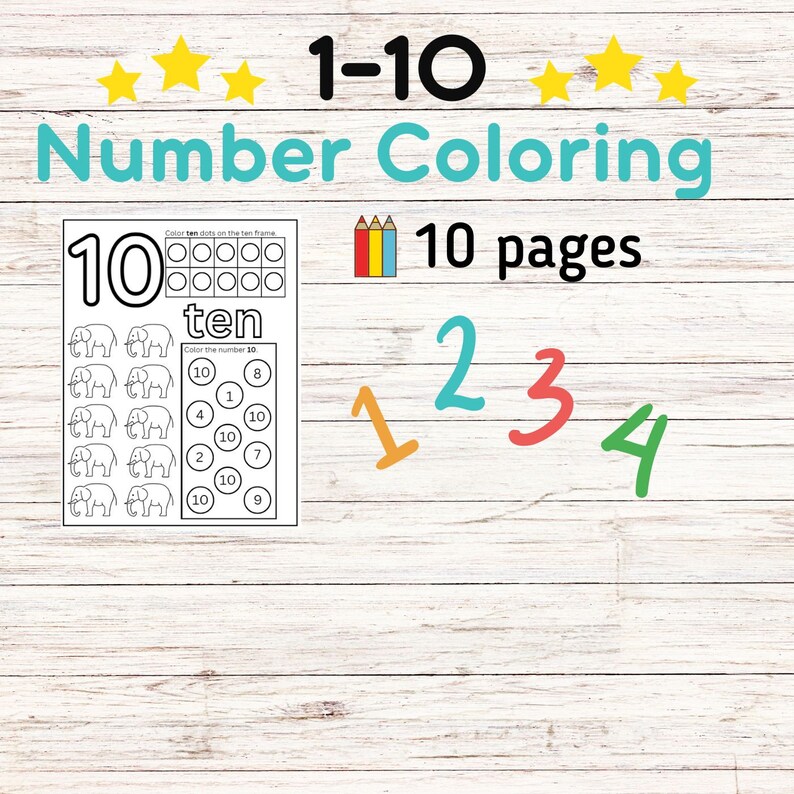 1-10 Number Coloring Worksheets, Preschool, Kindergarten, Homeschool ...