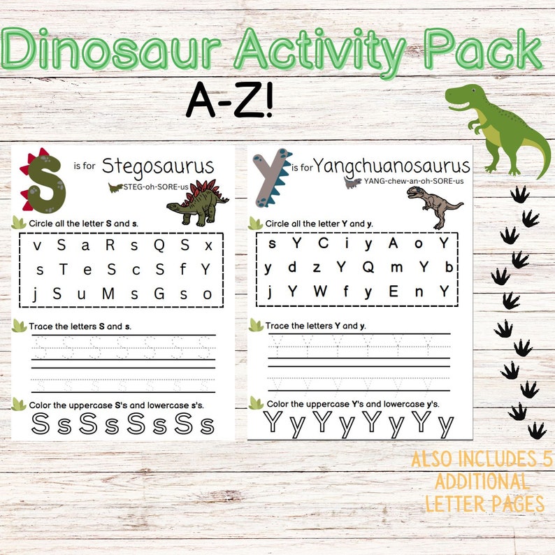 Dinosaur Activity Pack Dino A-Z ABC 1-20 Alphabet - Etsy
