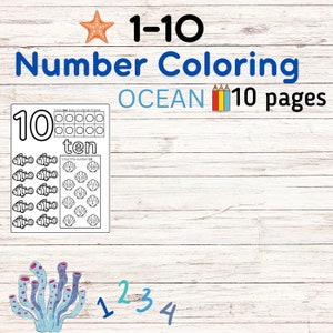 1-10 Number Ocean Themed Coloring Pages, Preschool, Kindergarten ...