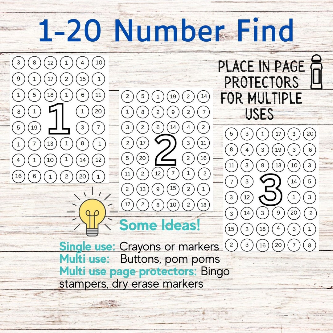 1-20 Number Find, Preschool, Kindergarten, Homeschool, 123, Bingo ...