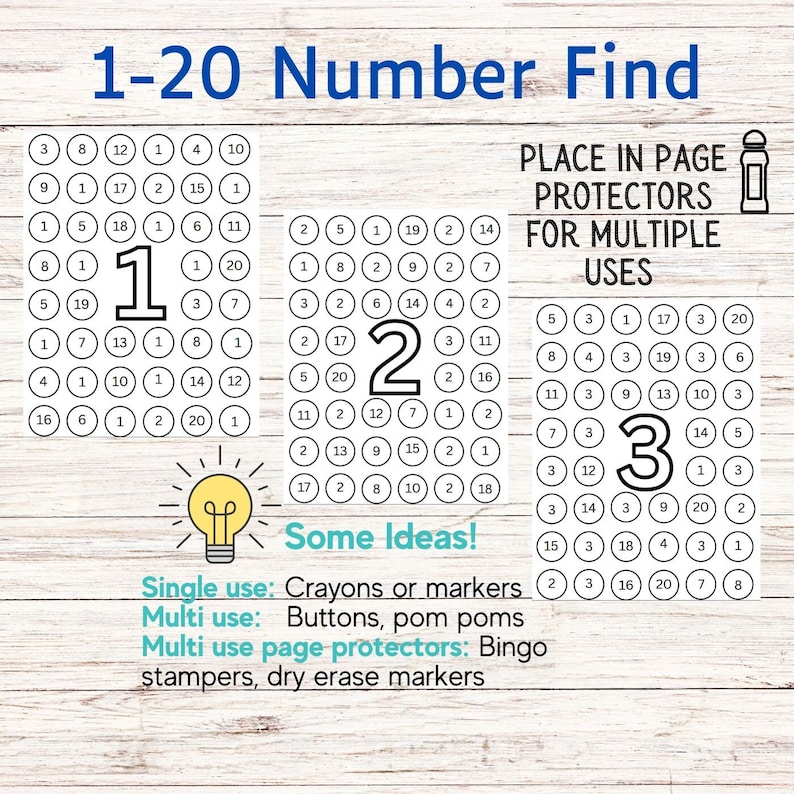 1-20 Number Find, Preschool, Kindergarten, Homeschool, 123, Bingo ...