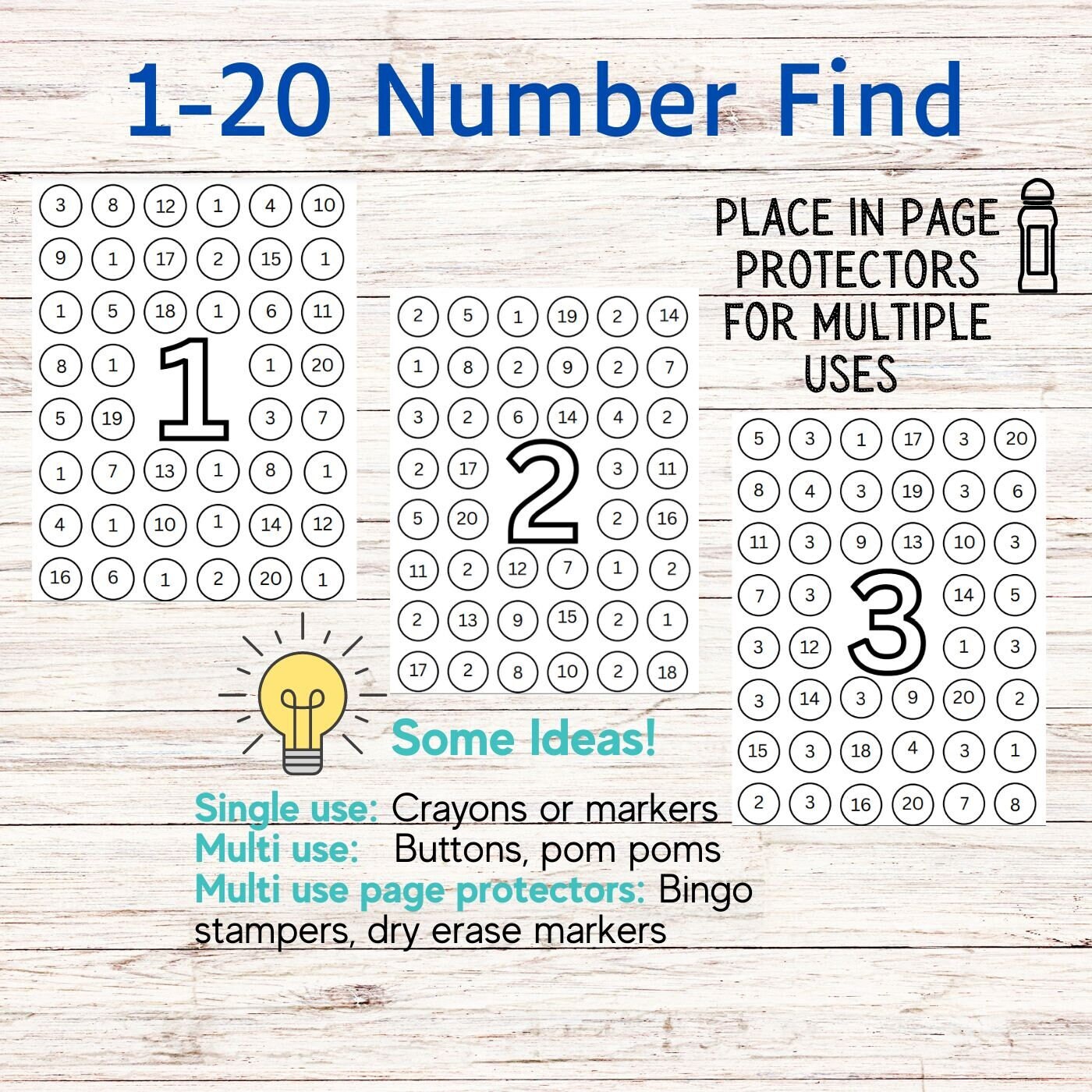 1-20 Number Find, Preschool, Kindergarten, Homeschool, 123, Bingo ...