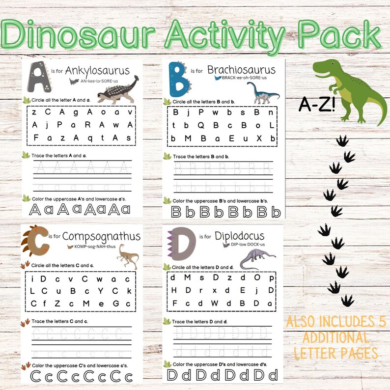 Dinosaur Activity Pack Dino A-Z ABC 1-20 Alphabet - Etsy