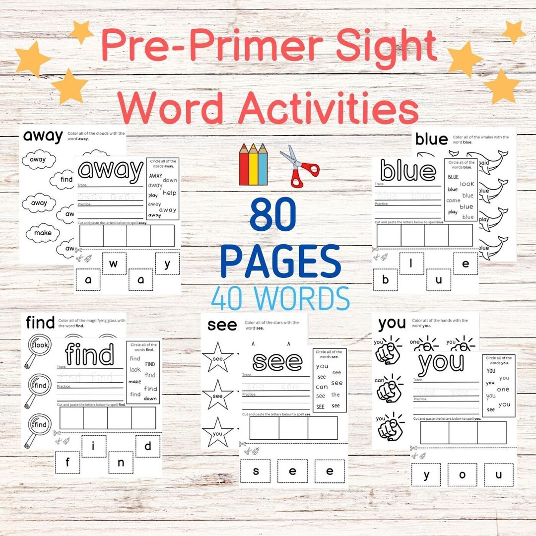 Dolch Pre-primer Sight Word Activities, Preschool, Kindergarten ...