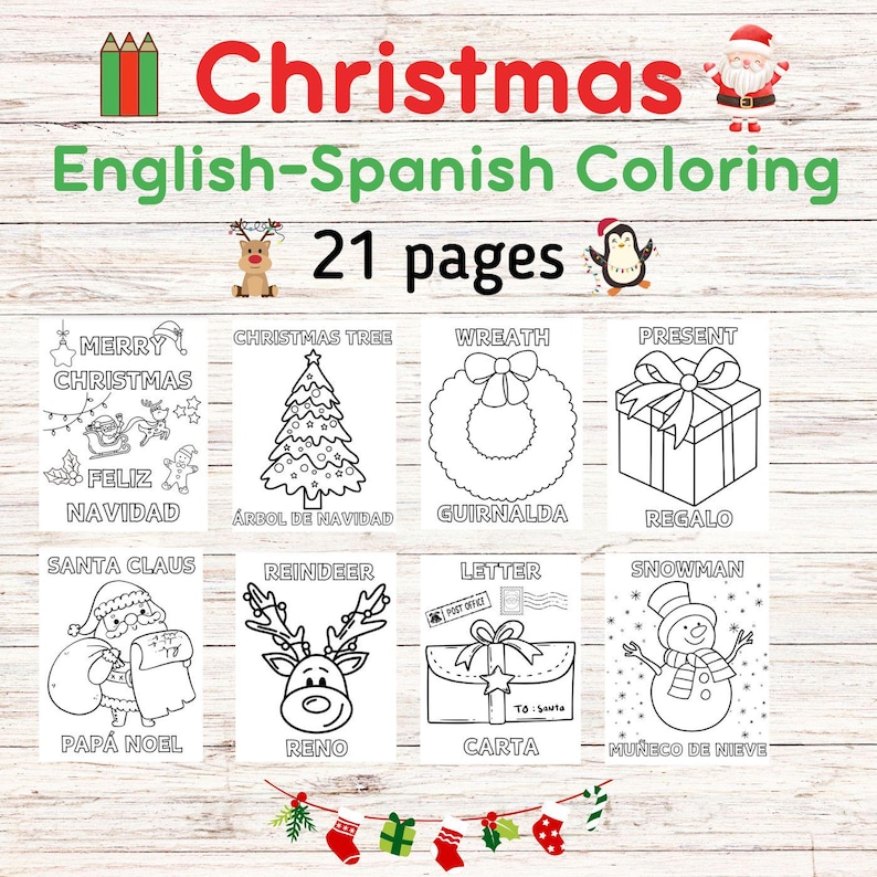 Christmas Bilingual English Spanish Coloring Pages Kids, Preschool ...