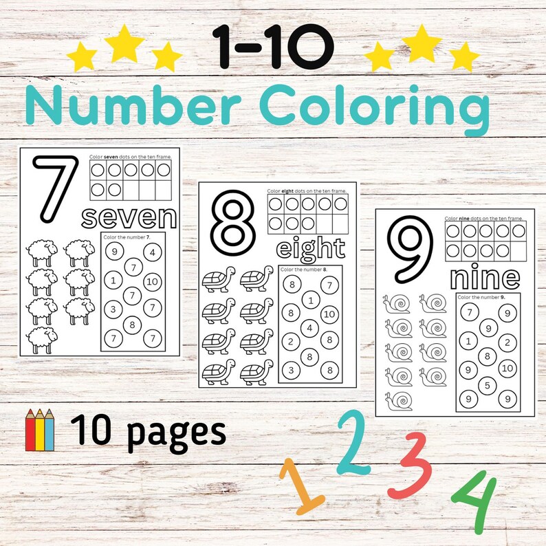 1-10 Number Coloring Worksheets, Preschool, Kindergarten, Homeschool ...
