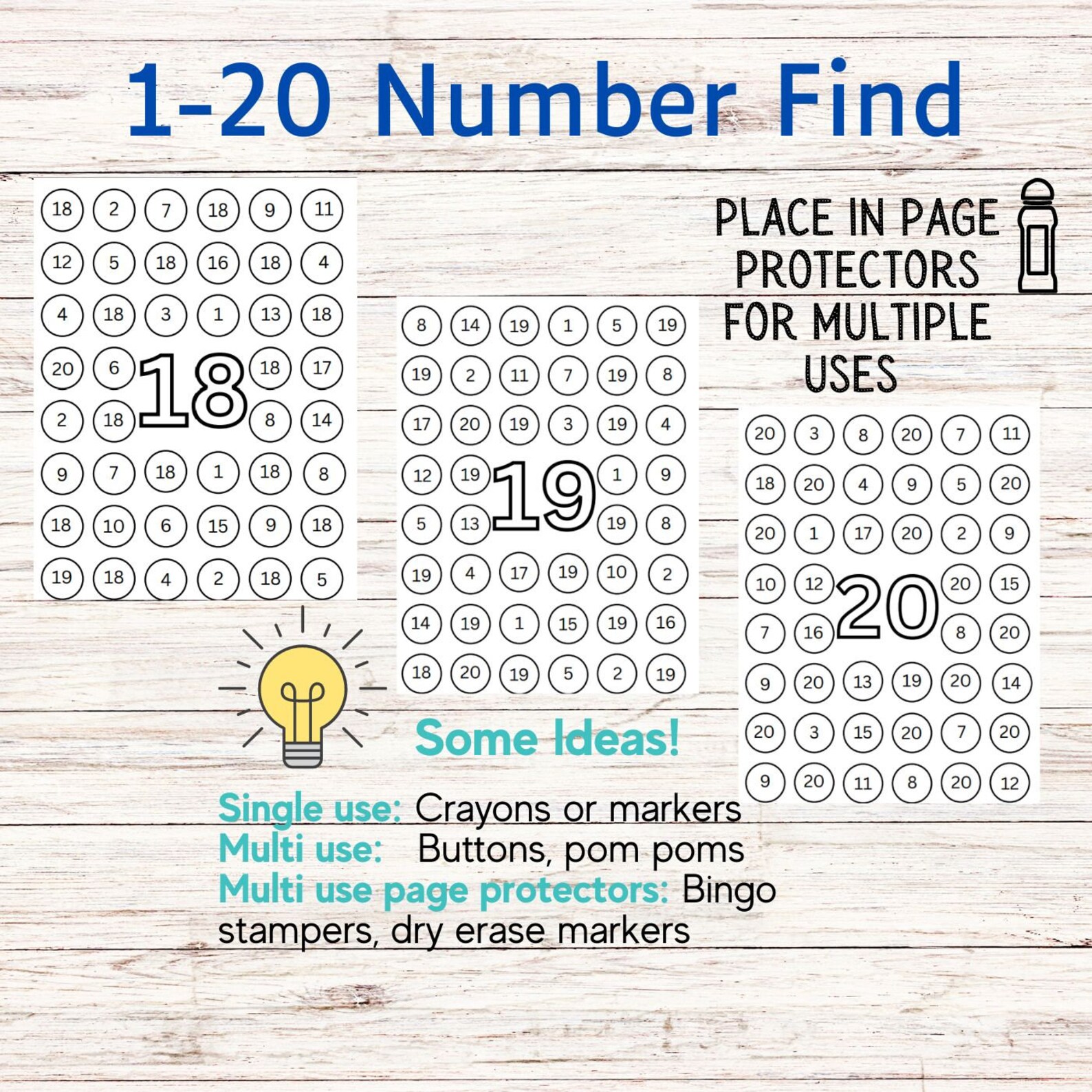 1-20 Number Find, Preschool, Kindergarten, Homeschool, 123, Bingo ...