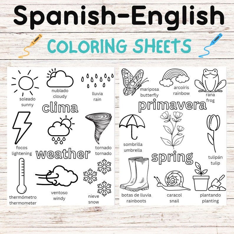 Bilingual Spanish English Coloring Pages Kids, Preschool, Kindergarten ...