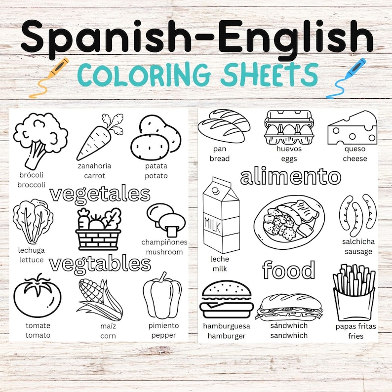 Bilingual Spanish English Coloring Pages Kids, Preschool, Kindergarten ...
