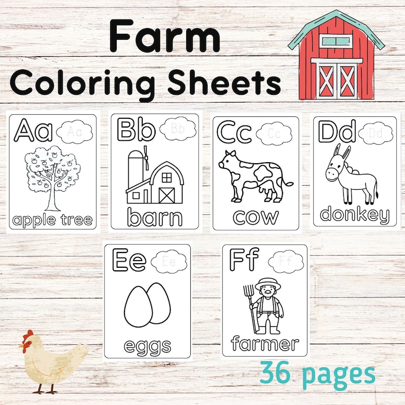 Farm Themed Coloring Sheets, A-Z, 1-10, Preschool, Kindergarten ...