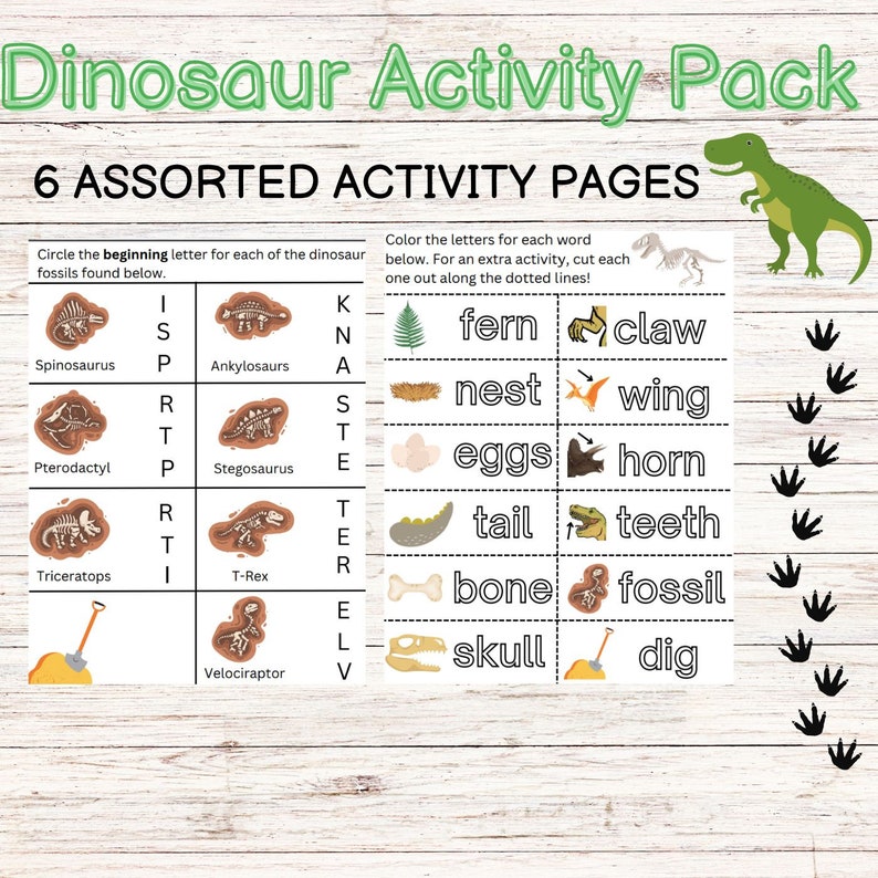 Dinosaur Activity Pack Dino A-Z ABC 1-20 Alphabet - Etsy