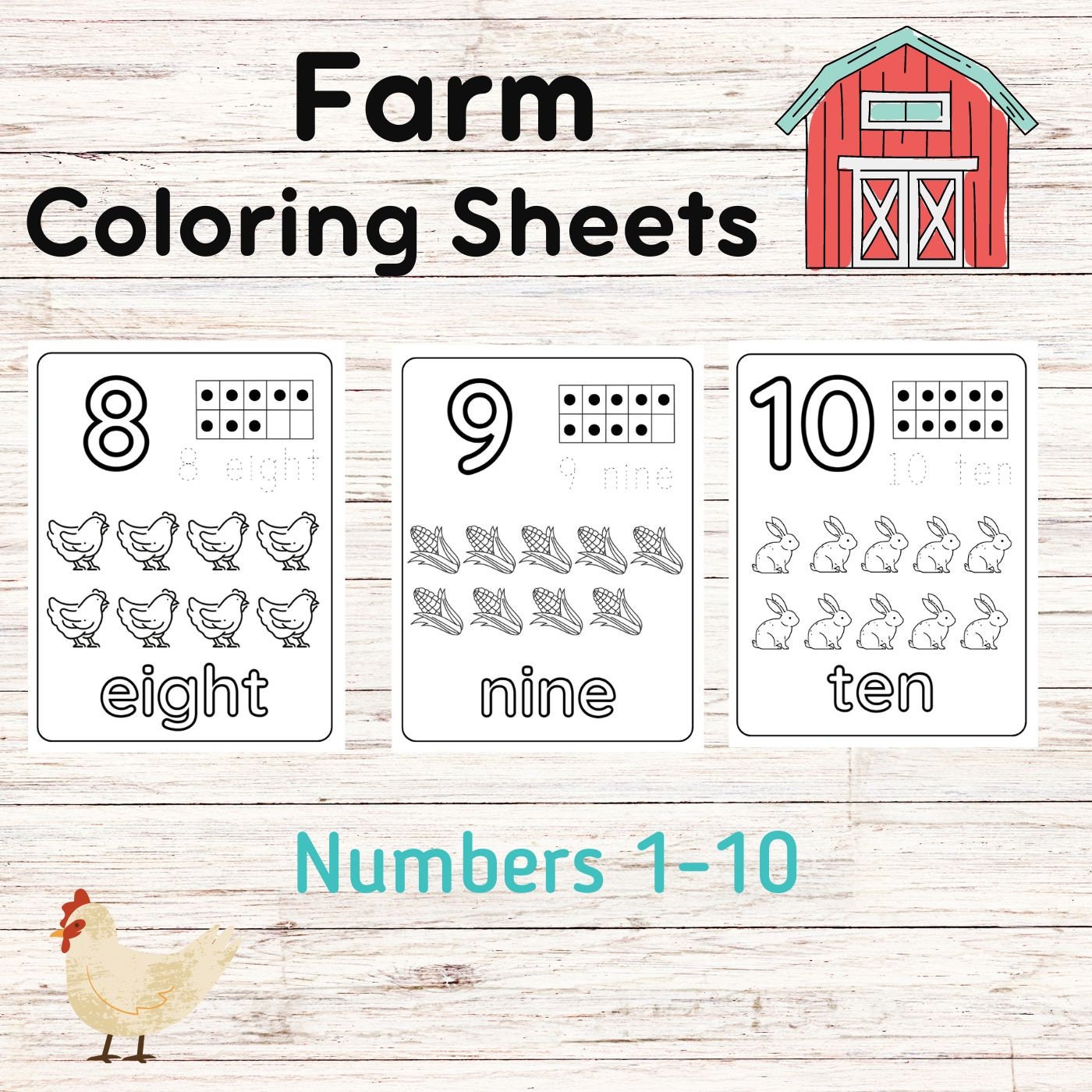 Farm Themed Coloring Sheets, A-Z, 1-10, Preschool, Kindergarten ...