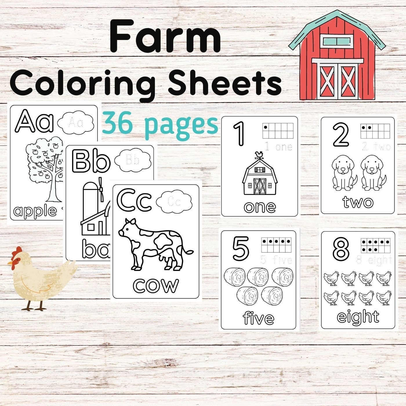 Farm Themed Coloring Sheets, A-Z, 1-10, Preschool, Kindergarten ...
