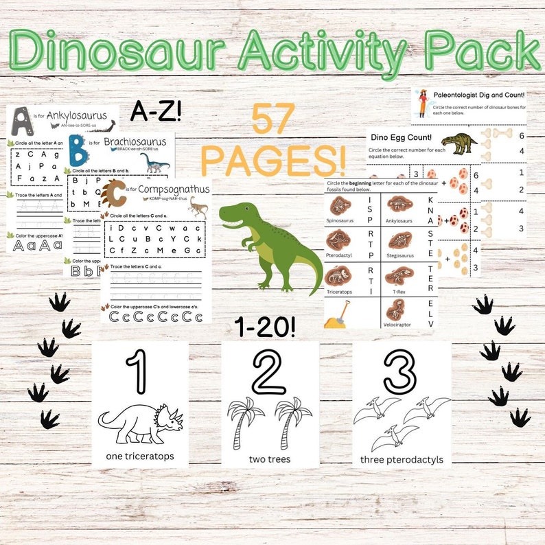 Dinosaur Activity Pack, Dino, A-Z, ABC, 1-20, Alphabet, Literacy ...