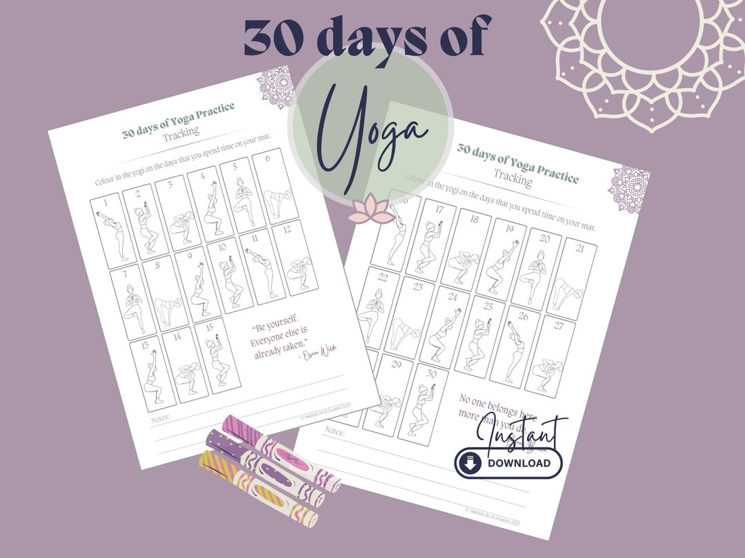 Yoga 30 Days Colour in Fun Tracker, Rejuvenating Spiritual Wellness ...