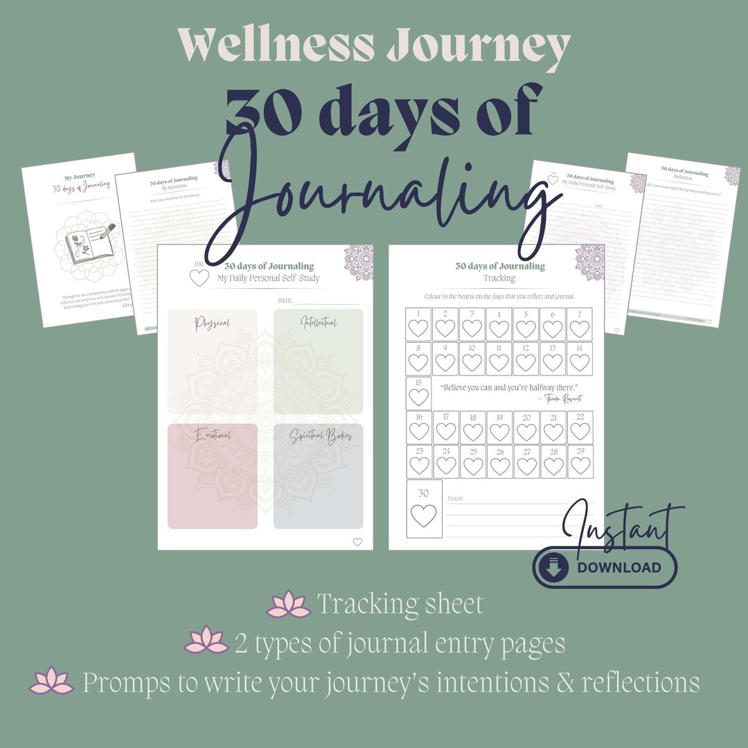 30 Day Journaling Tracker, 30 Day Challenge Printable Habit Tracker ...